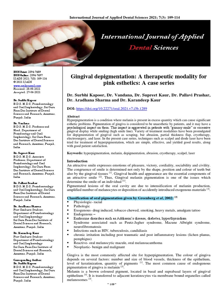 Gingival Depigmentation - Case Series | PDF | Periodontology | Diseases ...