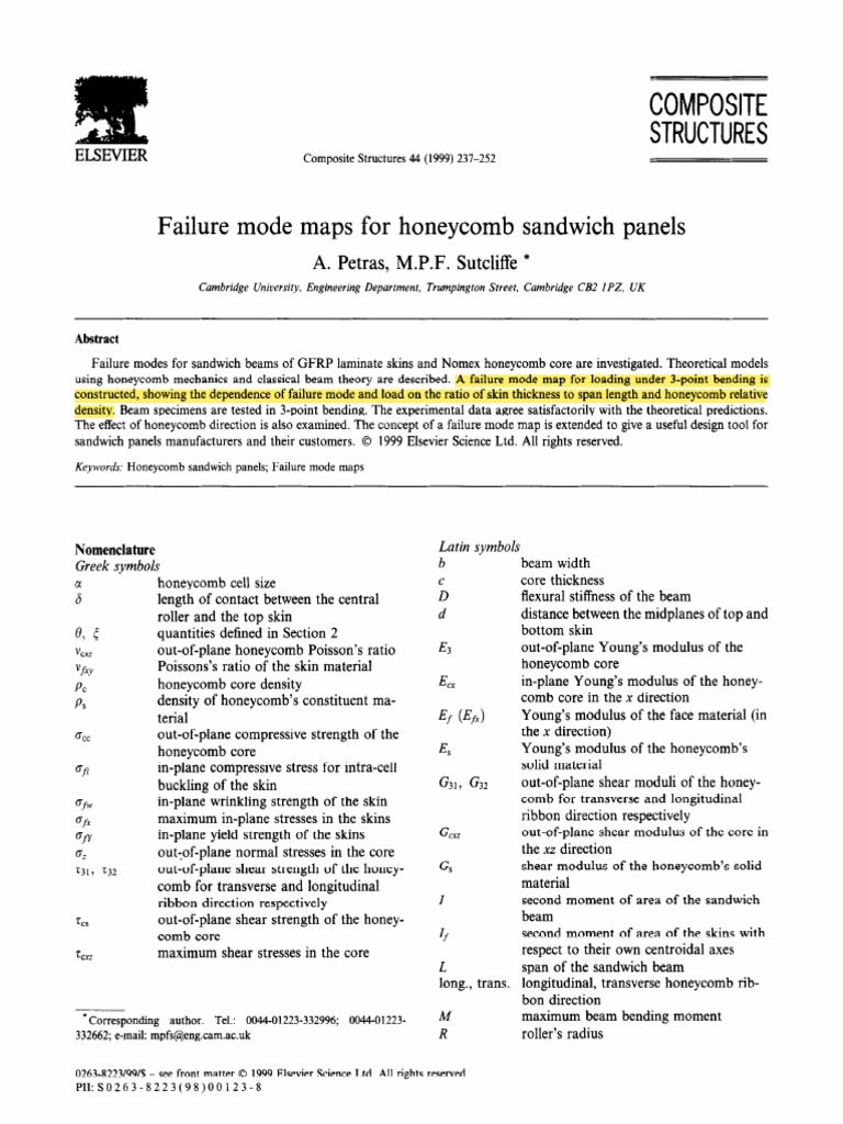 Composite Structures: Failure Mode Maps For Honeycomb Sandwich Panels | PDF | Bending | Strength ...