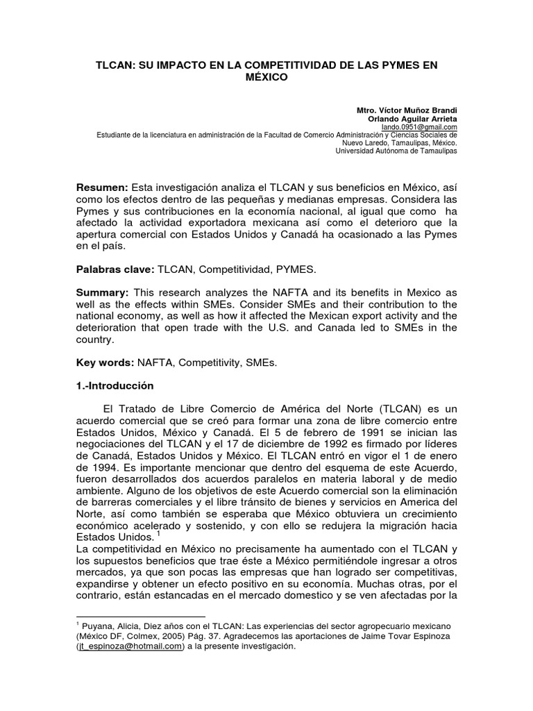 Tlcan Pymes Mexico | PDF | Tratado de Libre Comercio Norteamericano ...