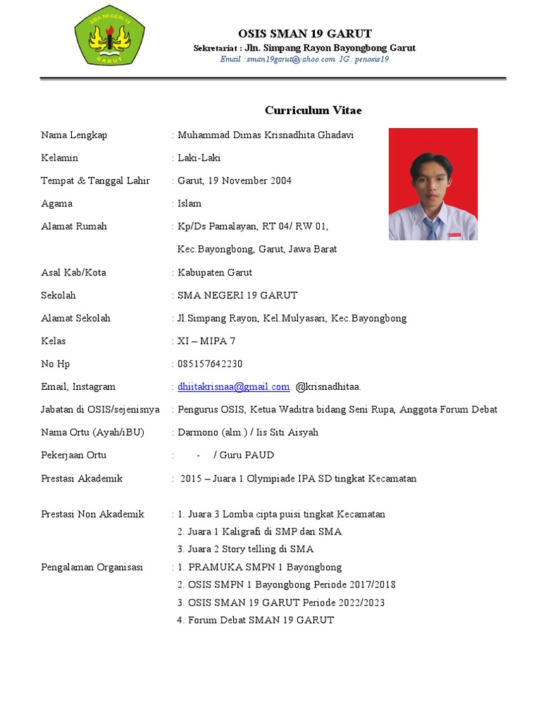 CV // UNTUK KETUA OSIS // Oleh @krisnadhitaa | PDF