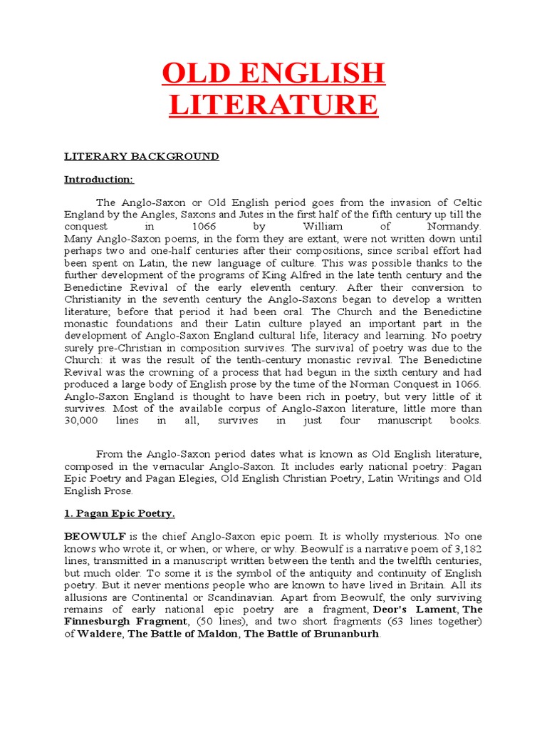 Old English Literature: Literary Background | PDF | Anglo Saxons | Bede