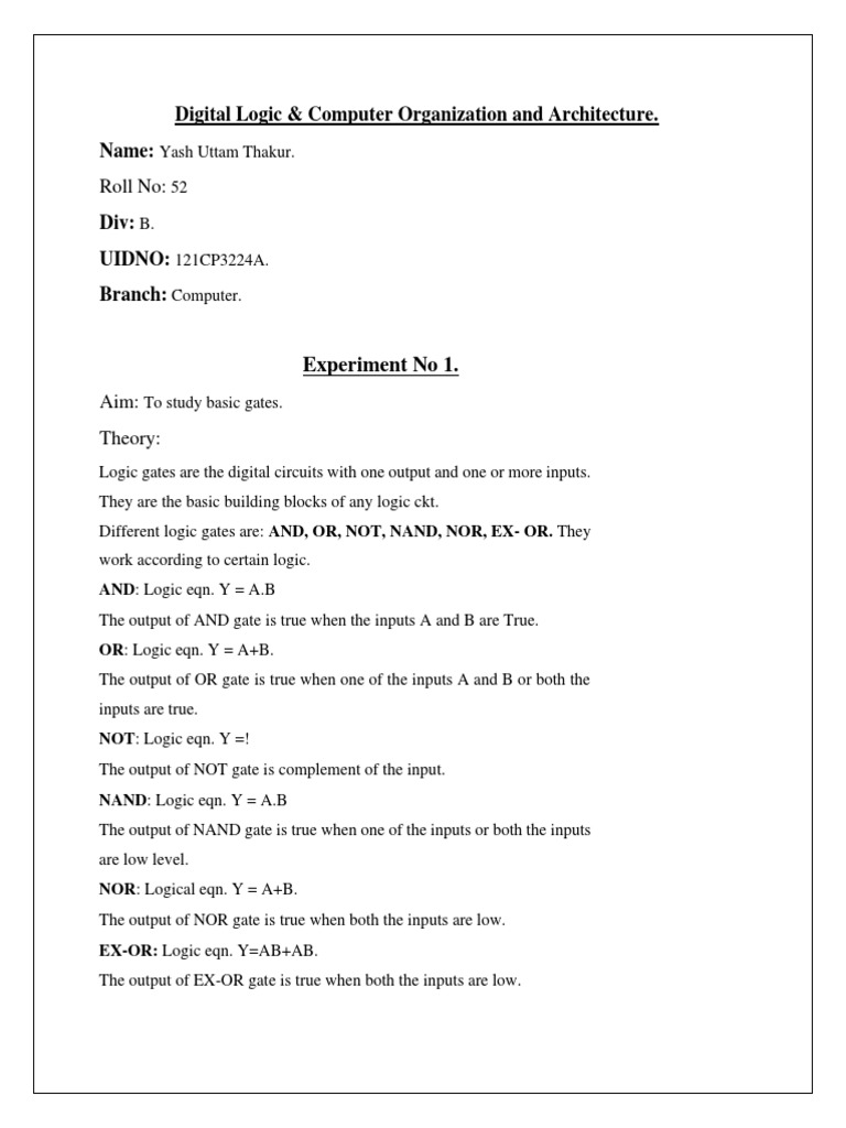52 Yash Thakur (DLCA) Experiment No 1 | PDF | Teaching Methods & Materials