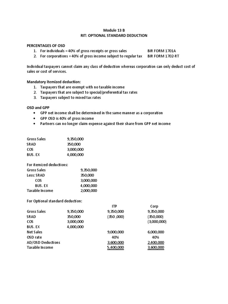 Optional Standard Deduction Overview | PDF