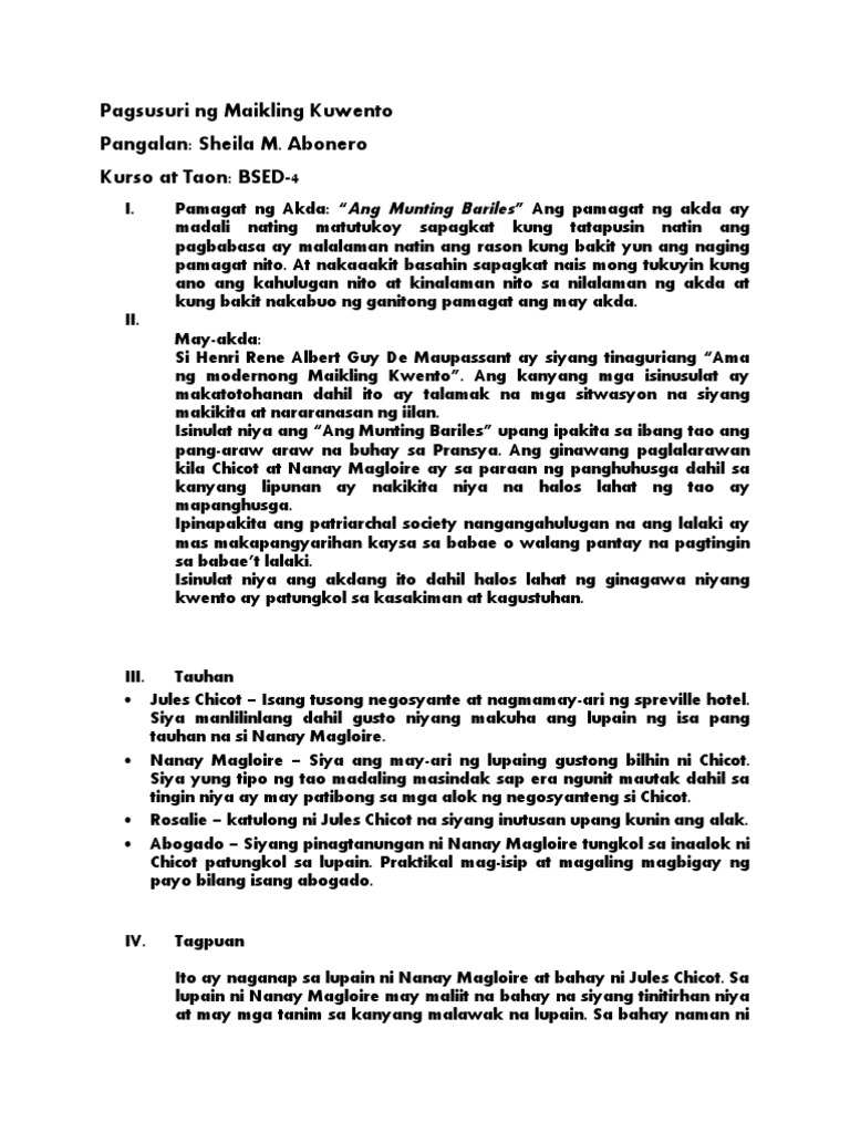 Pagsusuri NG Maikling Kuwento 1 | PDF Pagsusuri NG Maikling Kuwento 1 | PDF