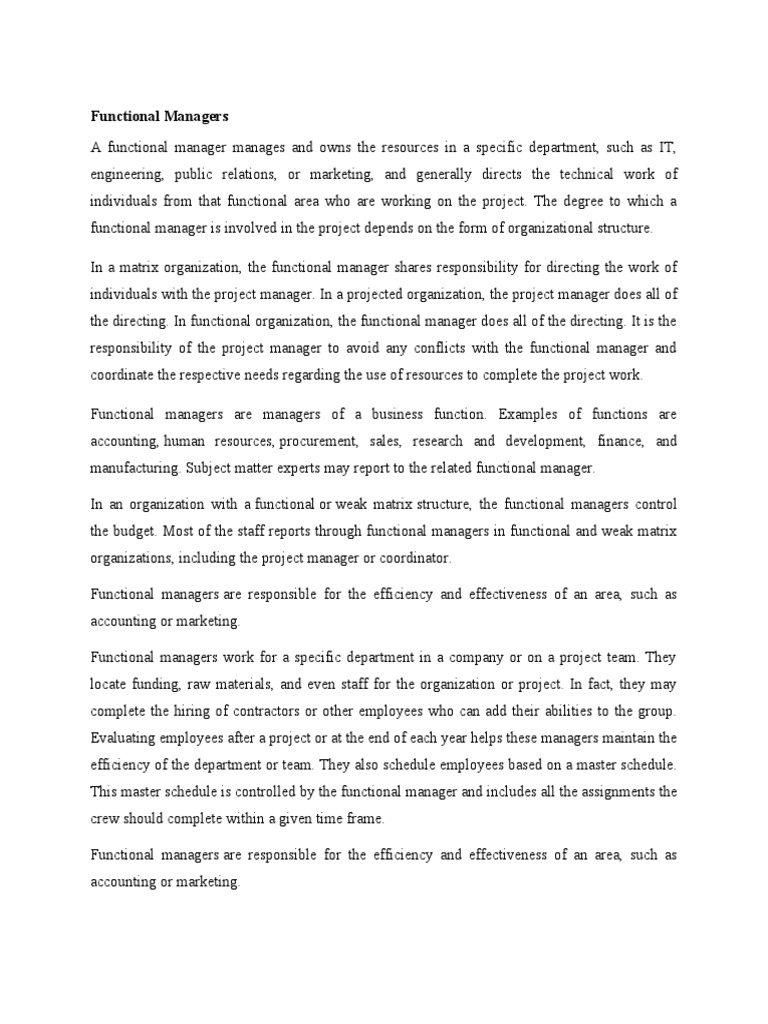 Functional Managers | PDF | Organizational Structure | Leadership