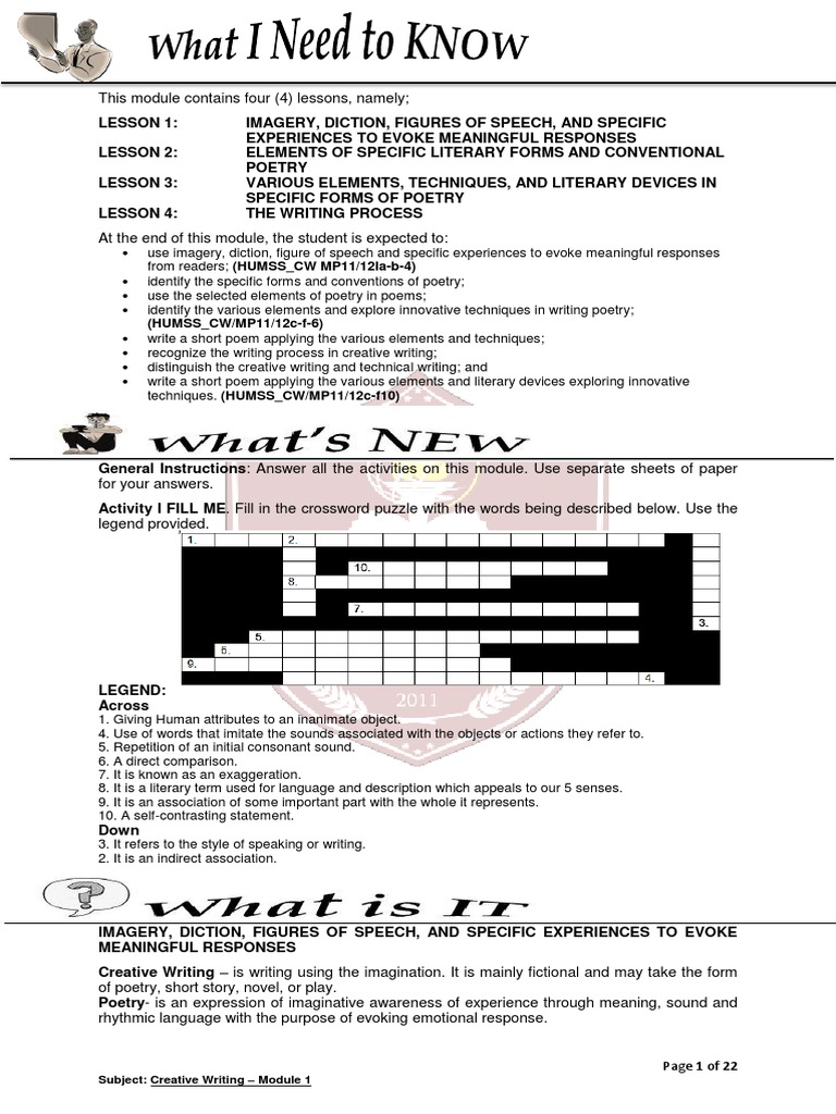 Creative Writing Module 1 | PDF | Poetry | Metre (Poetry)