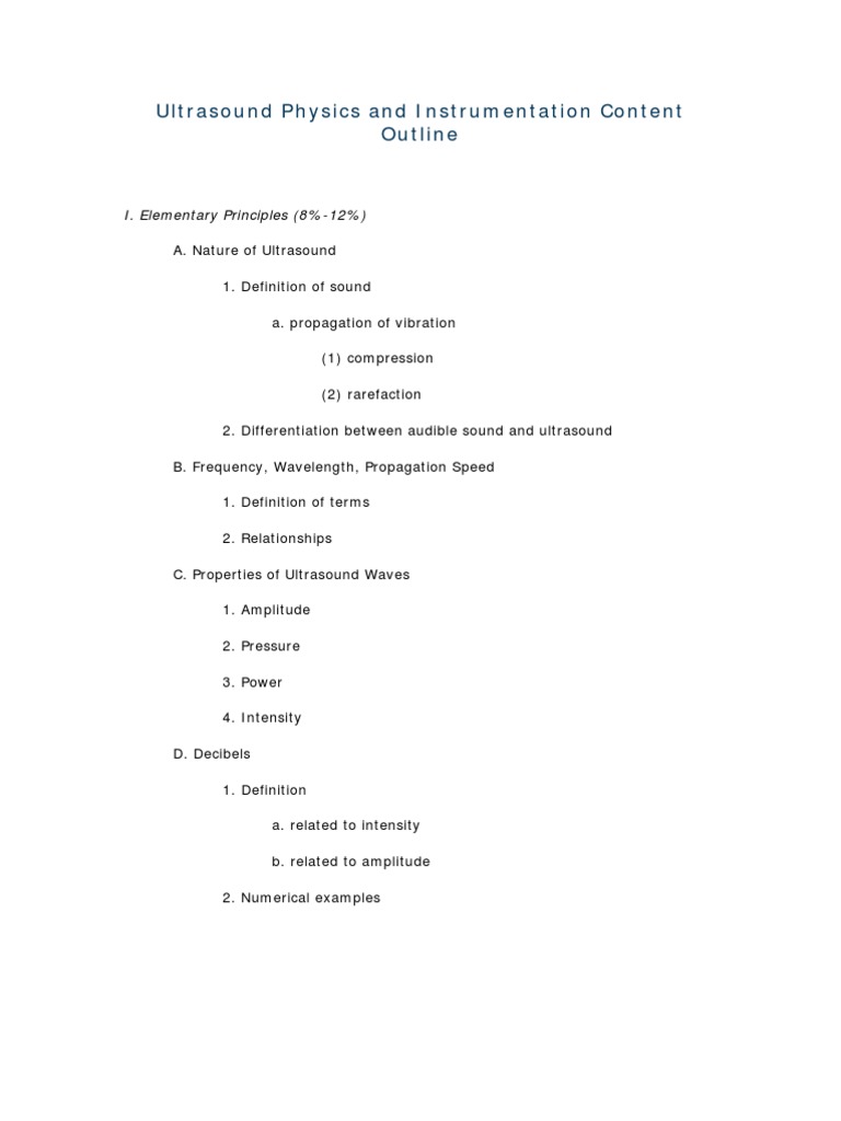Ultrasound Physics and Instrumentation Content Outline | PDF ...