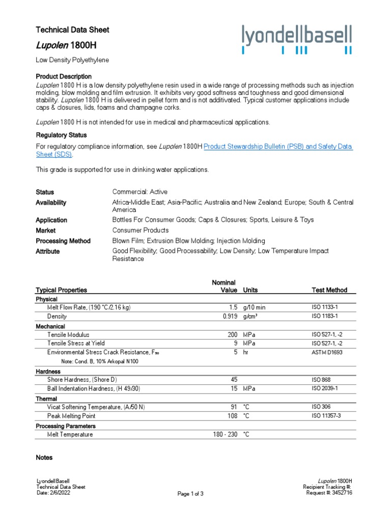 Lupolen: Technical Data Sheet | PDF | Polyethylene | Information