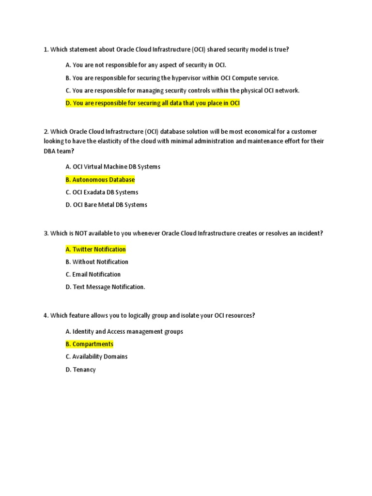 Oracle Cloud Infrastructure Foundations 2020 Associate - 1z0-1085 | PDF | Cloud Computing ...