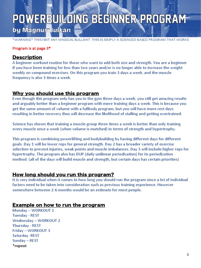 BEGINNER POWERBUILDING PROGRAM - by Magnus Bulkan | PDF | Weight ...