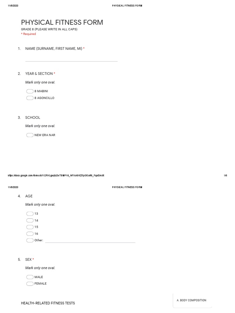 PHYSICAL FITNESS FORM - Google Forms | PDF | Body Mass Index | Weight
