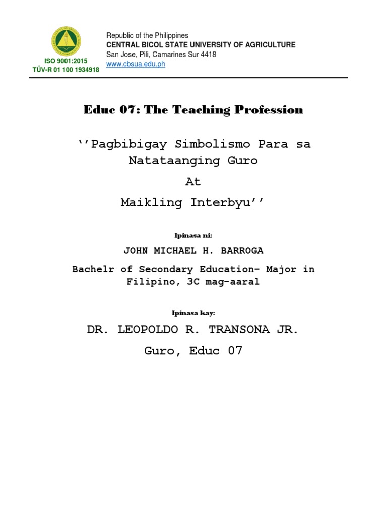 Educ7. Interbyu at Simbolismo | PDF