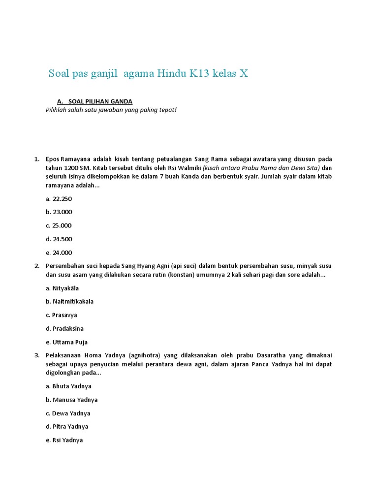 Soal PAS Ganjil Hindu Kls X | PDF
