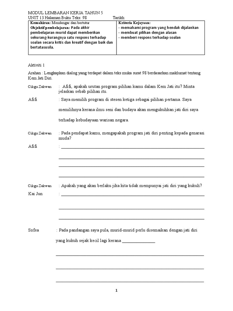 Modul Lembaran Kerja Bm Tahun 5 Pdf