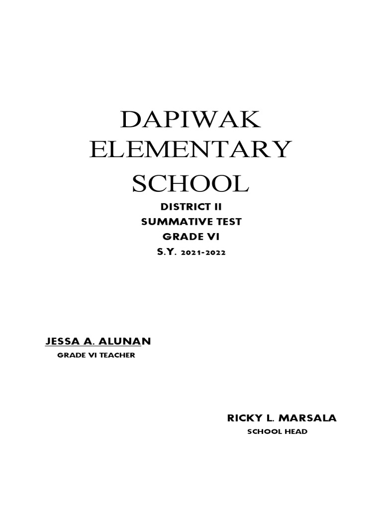 Dapiwak Elementary School: District Ii Summative Test Grade Vi S.Y ...