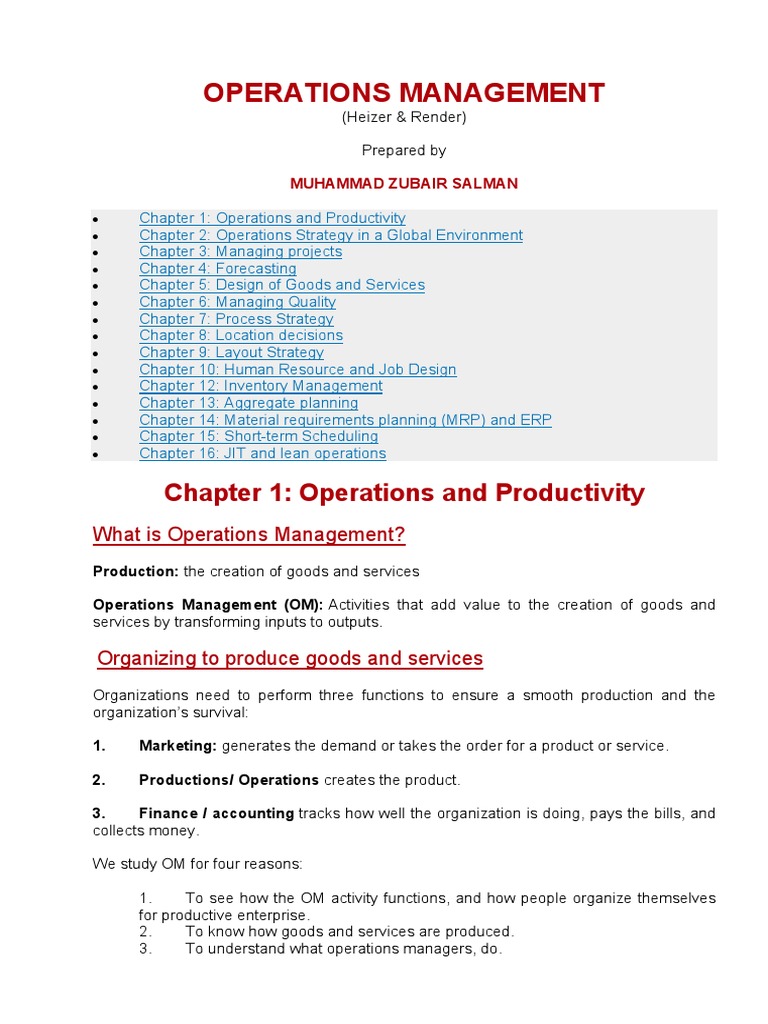 Operations Management: Chapter 1: Operations and Productivity | PDF ...