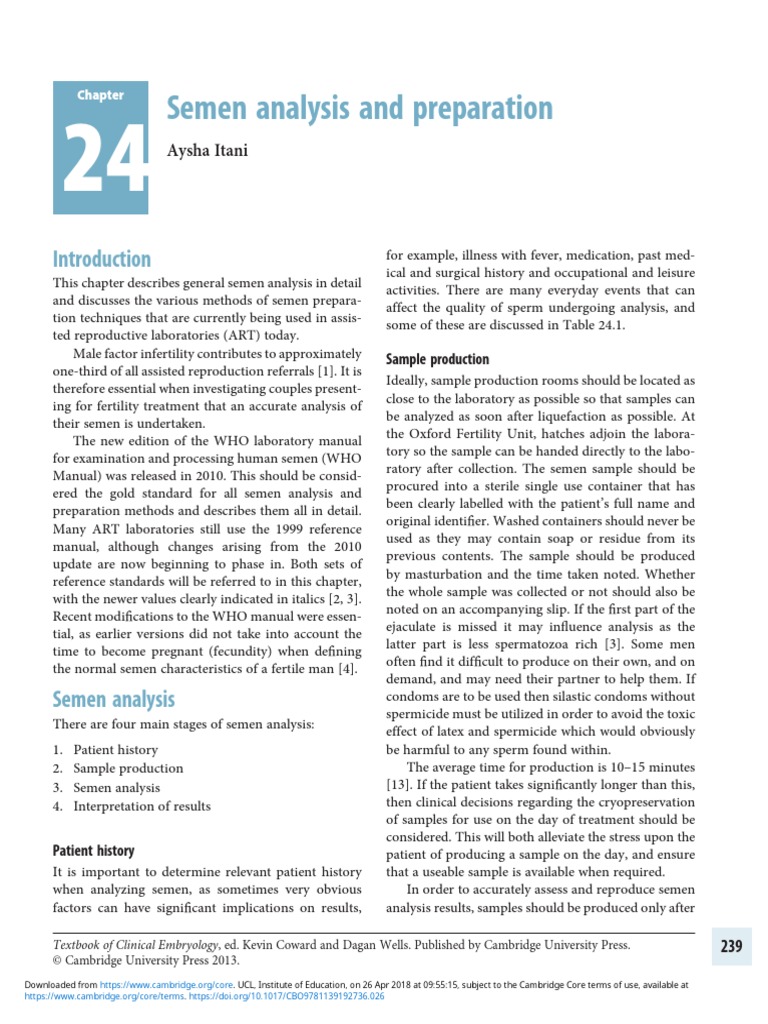 Semen Analysis and Preparation: Aysha Itani | PDF | Semen | Sperm