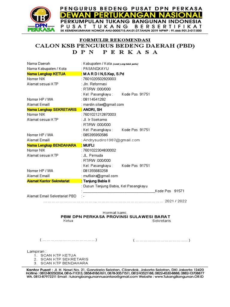 Formulir DPN Perkasa | PDF