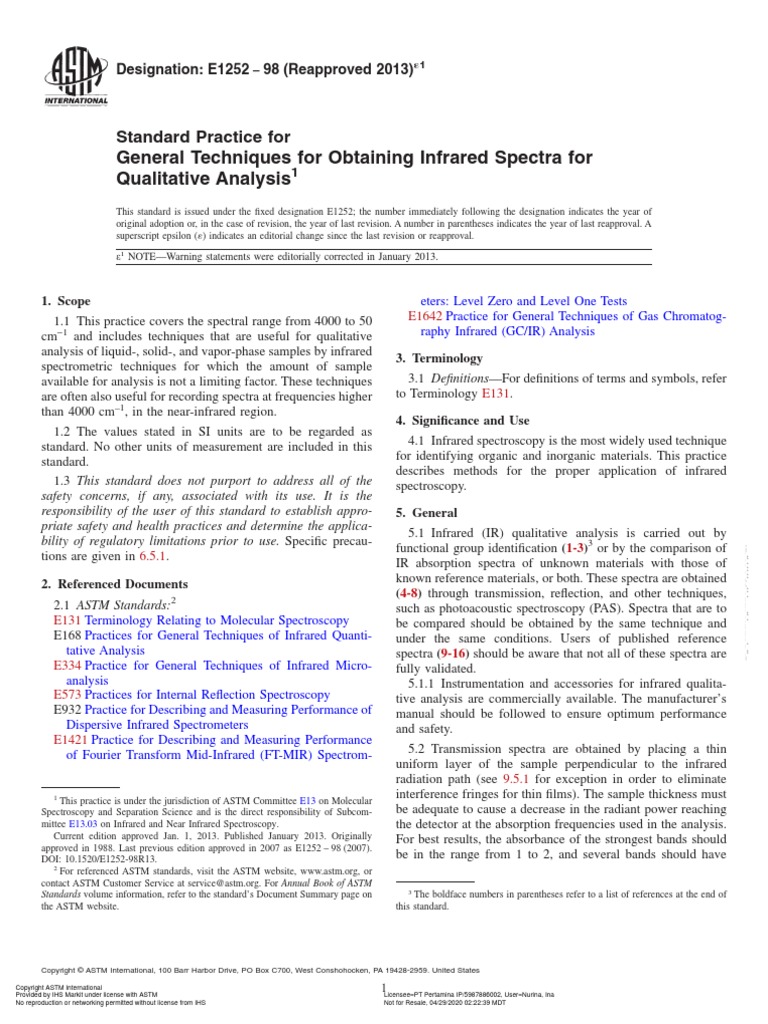 ASTM E1252-98 (Reapproved 2013) | PDF | Absorption Spectroscopy ...
