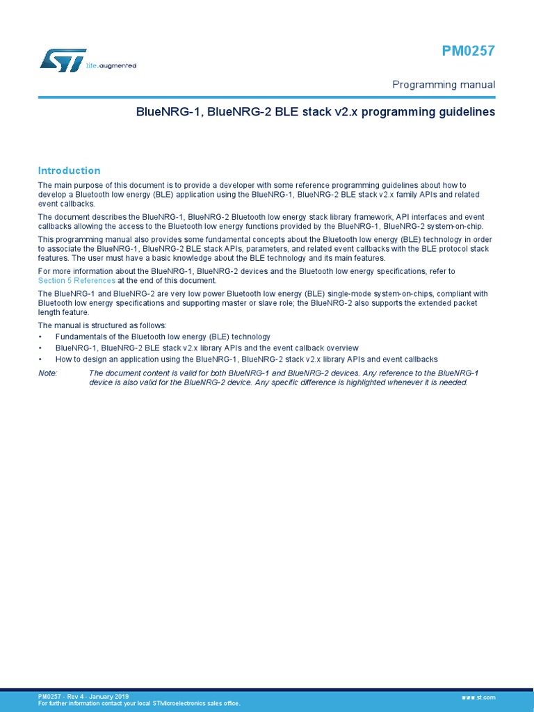 Bluenrg-1, Bluenrg-2 Ble Stack V2.X Programming Guidelines | PDF ...