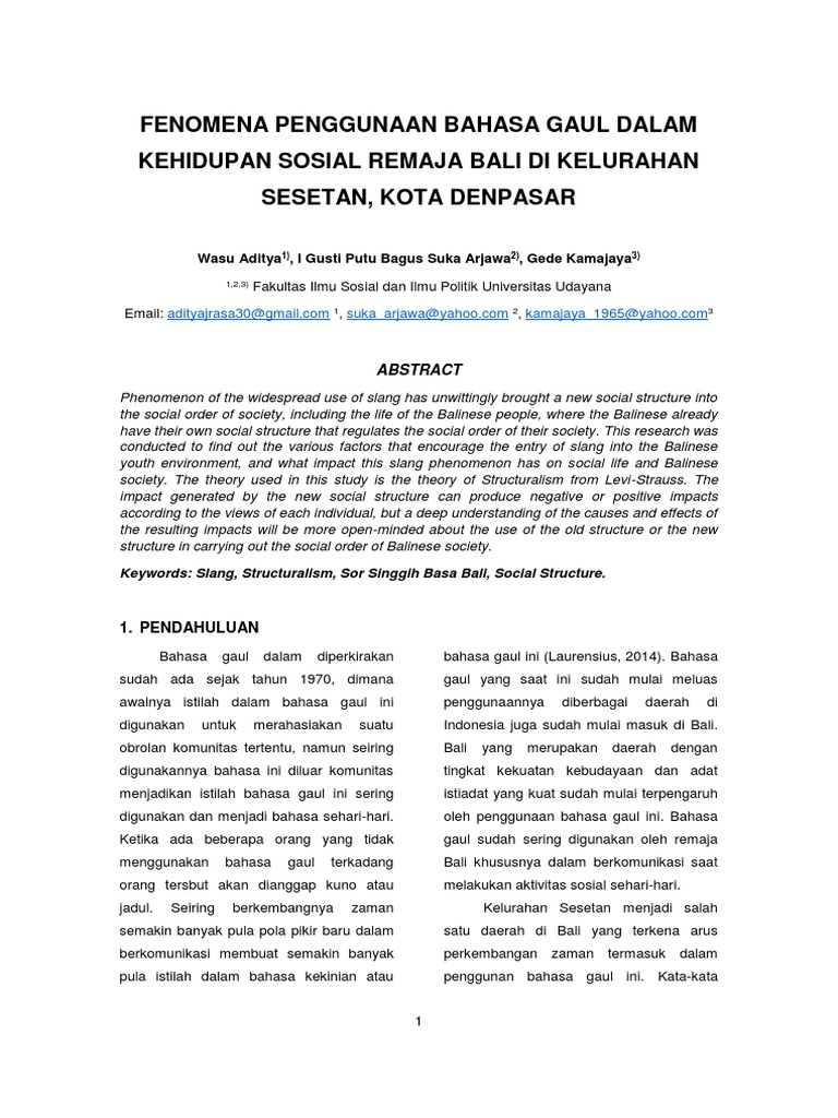 Fenomena Penggunaan Bahasa Gaul Dalam Kehidupan Sosial Remaja Bali Di ...