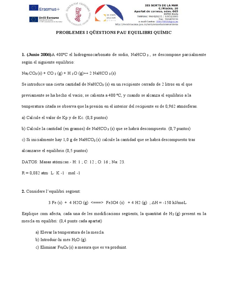 Quì Estions I Problemes de Cineì Tica Quiì Mica I Equilibri Quiì Mic ...