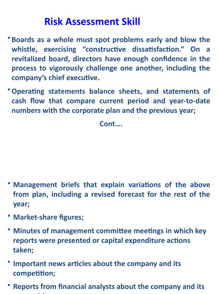 Risk Assessment Skill: - Boards As A Whole Must Spot Problems Early and ...