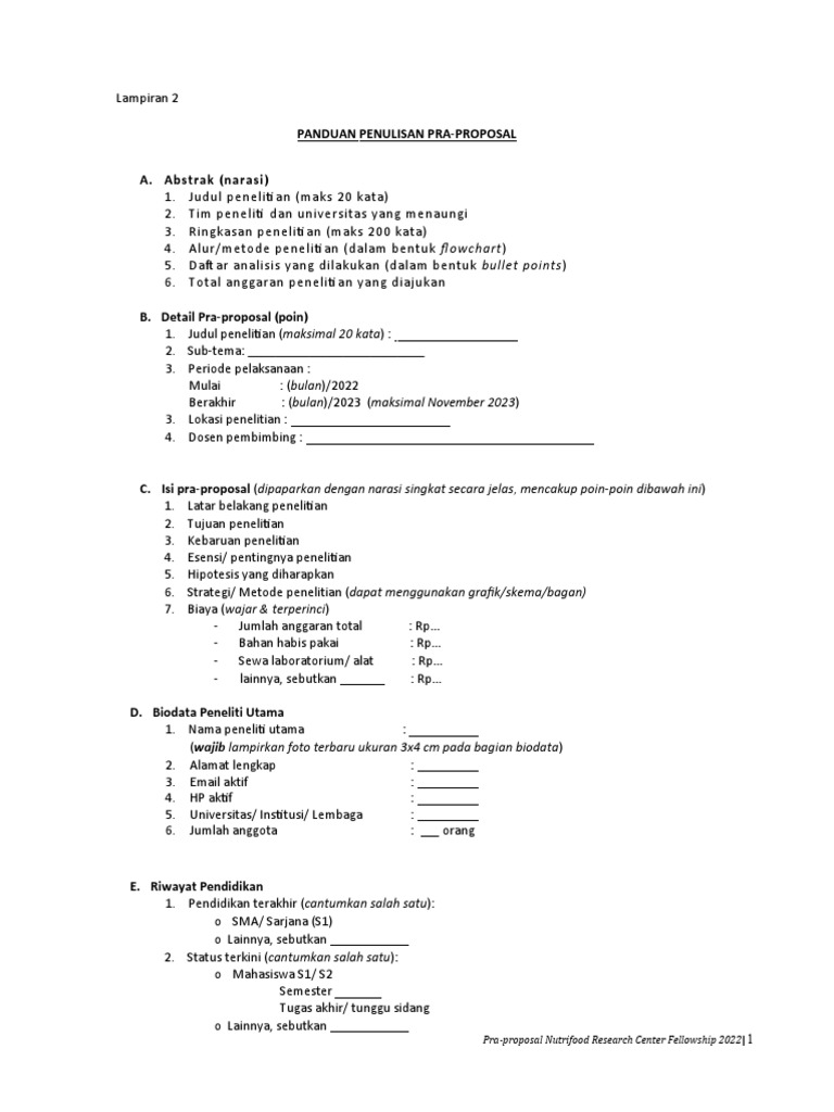 Lampiran 2 NRC Fellowship 2022 (Pra Proposal) | PDF