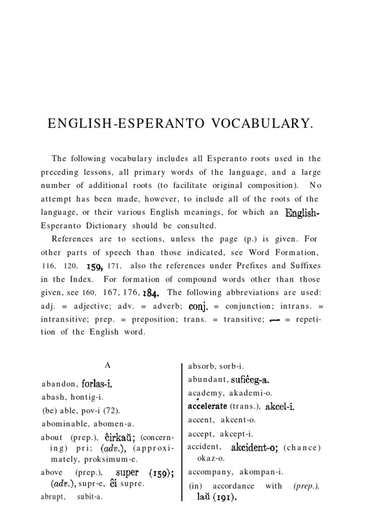 English Esperanto Vocabulary | PDF | Language Arts & Discipline ...