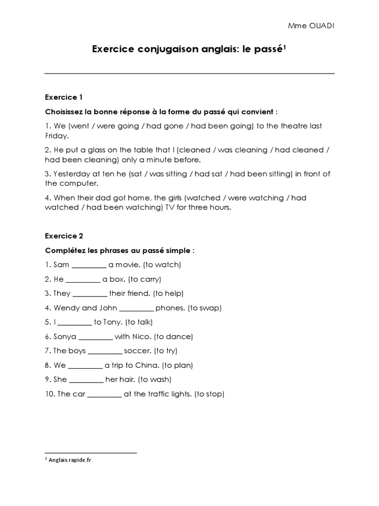 ANGLAIS - PAST SIMPLE Ex | PDF | Language Arts & Discipline | Teaching ...