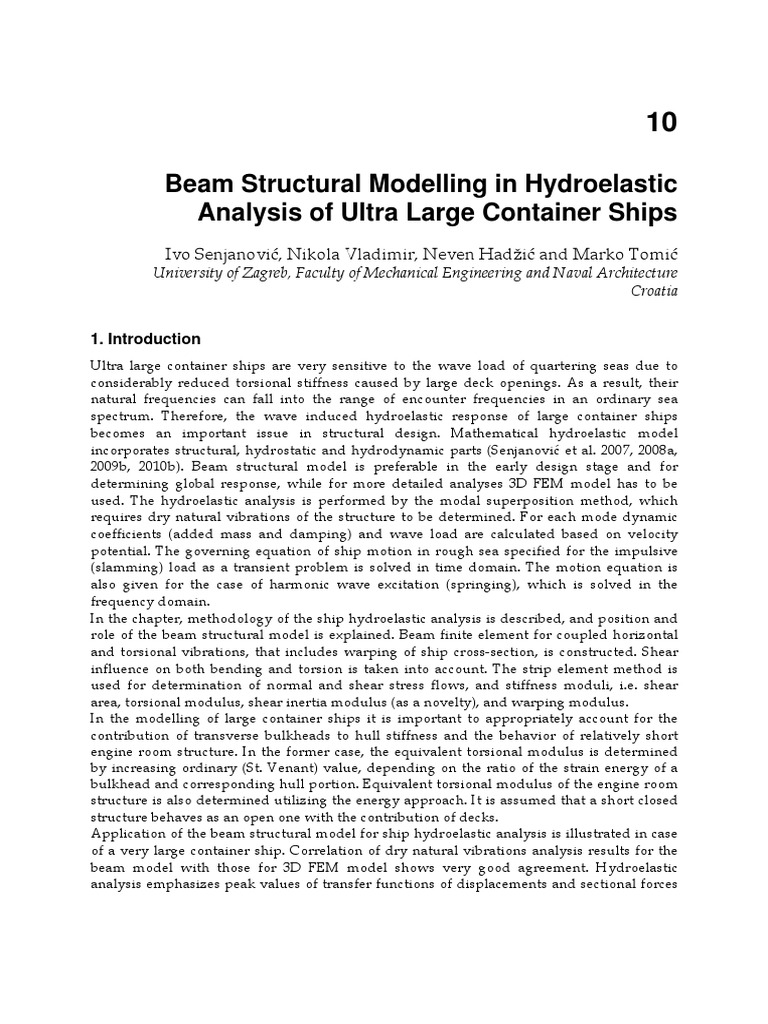 Application of Beam Structural Modelling in Hydroelastic Analysis to ...