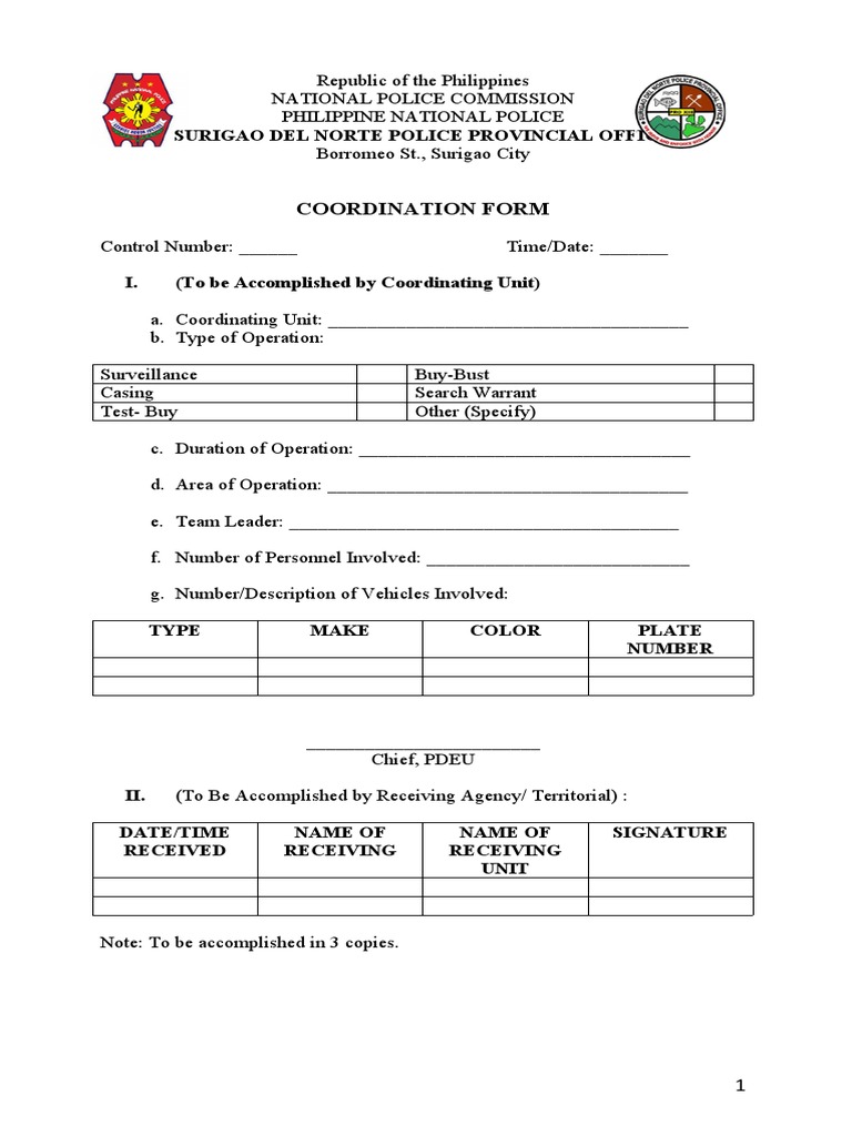 Coordination Form: Surigao Del Norte Police Provincial Office | PDF
