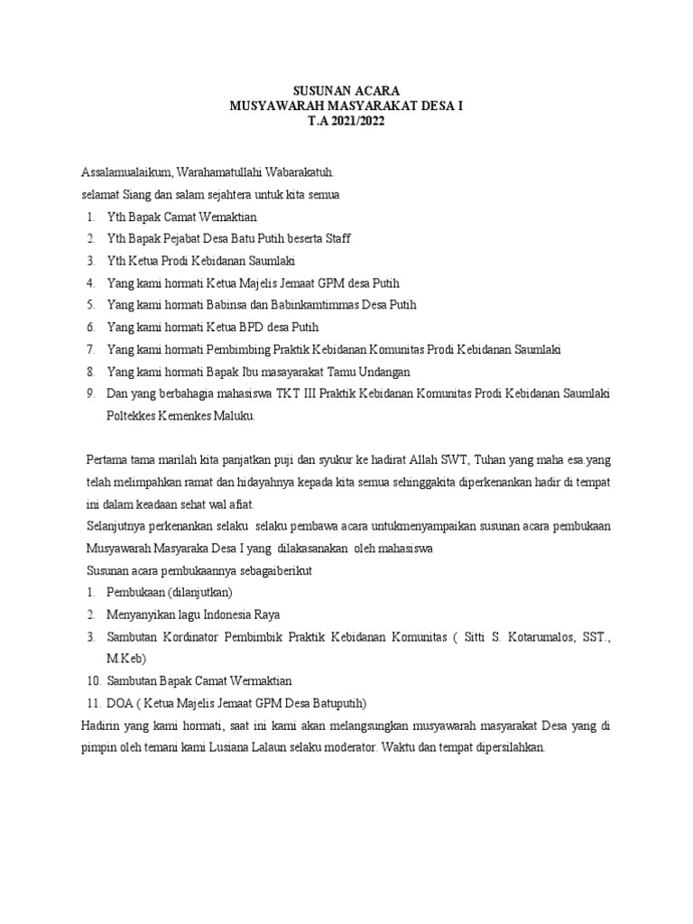 Susunan Acara MMD | PDF