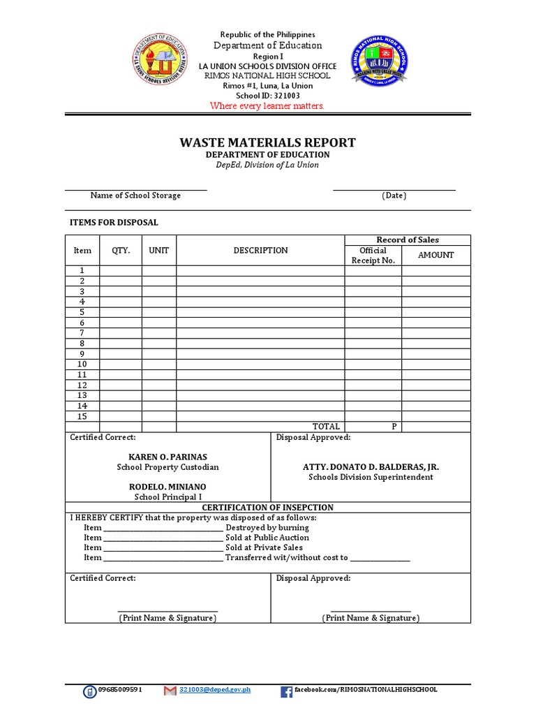 Waste Materials Report: Department of Education | PDF | Waste