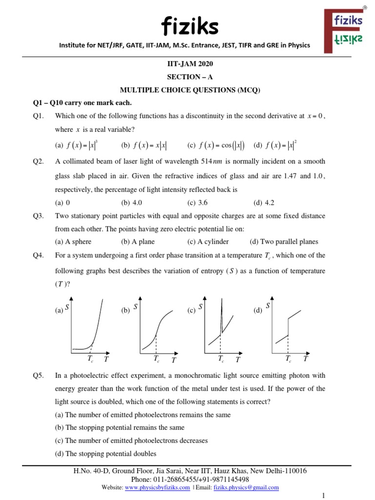 IIT-JAM 2020 Question Paper | PDF | Gases | Waves
