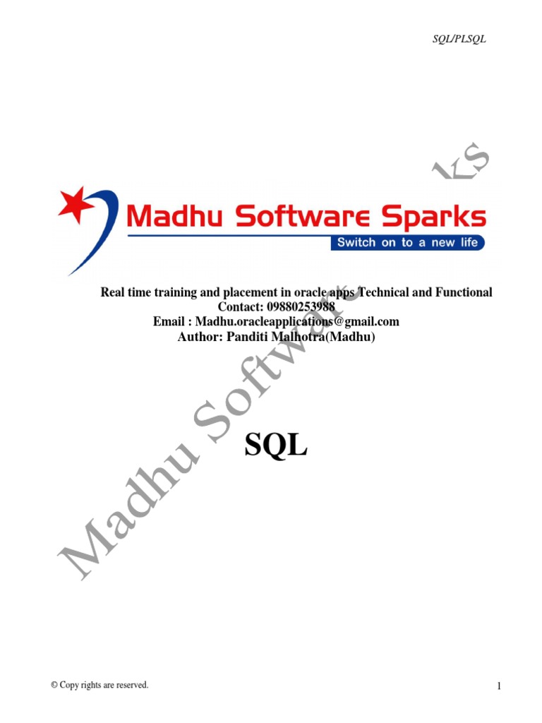 Madhu Software Sparks Sql Plsql Guide Pdf Plsql Computer Programming