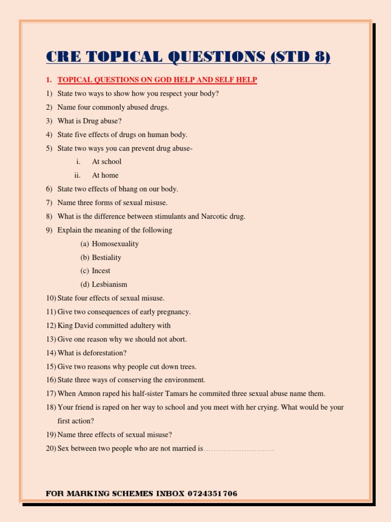 Cre Topical Questions (STD 8) : 1. Topical Questions On God Help and ...