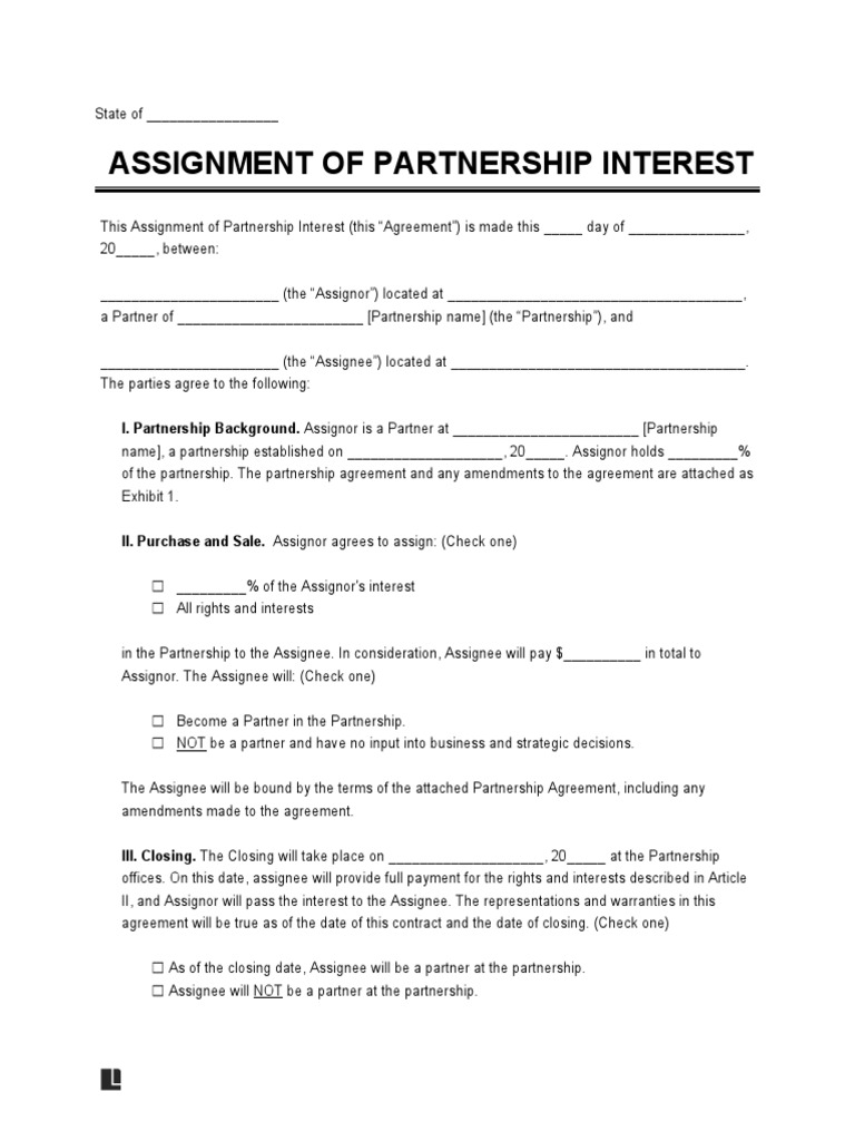 Assignment of Partnership Interest | PDF | Assignment (Law) | Indemnity