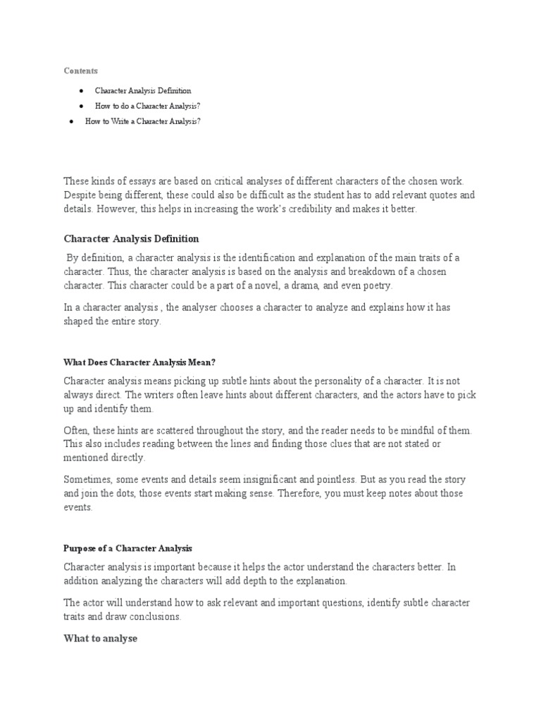 Character Analysis Definition | PDF | Behavior | Psychology