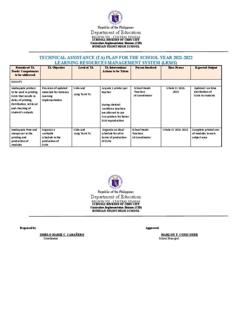 Cebu City School Year 2021-2022 TA Plan | PDF
