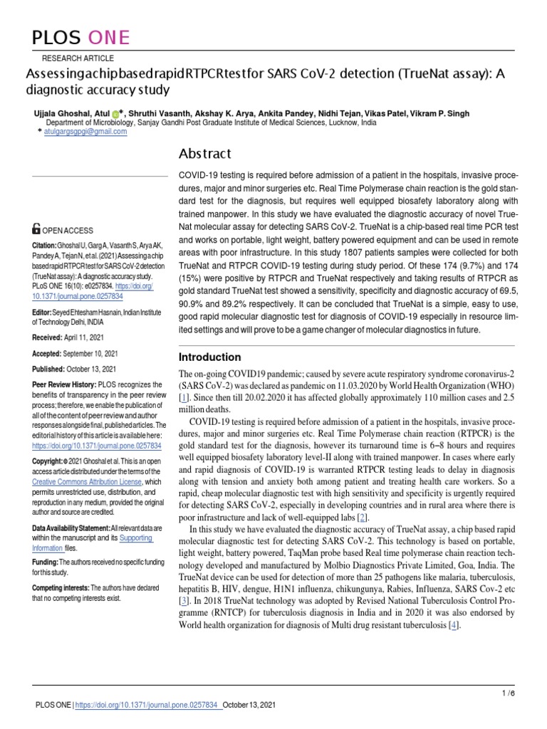 Assessing A Chip Based Rapid RTPCR Test For Sars Cov-2 Detection ...