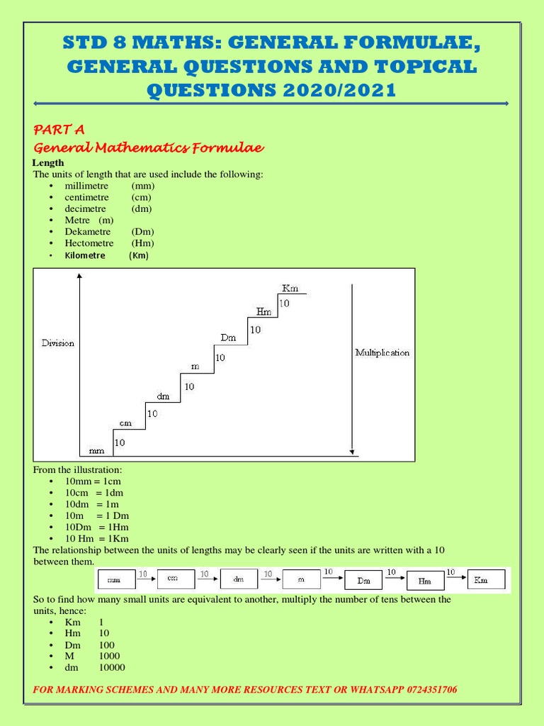 Std 8 Maths Formulae & Questions Guide | PDF | Area | Litre