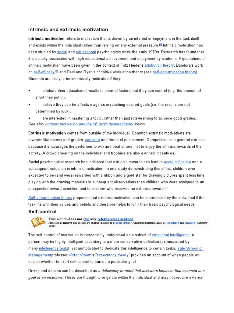 Intrinsic vs Extrinsic Motivation Explained | PDF | Incentive | Motivation