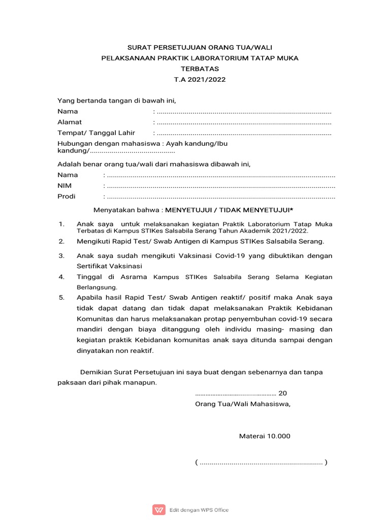 Surat Persetujuan Orang Tua | PDF