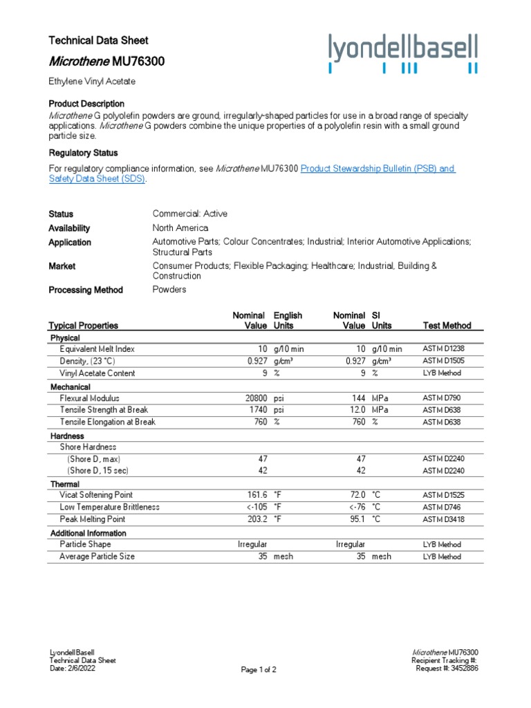 Microthene: Technical Data Sheet | PDF | Polyvinyl Chloride | Implied ...