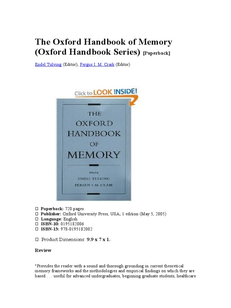 The Oxford Handbook of Memory | PDF | Psychology | Science