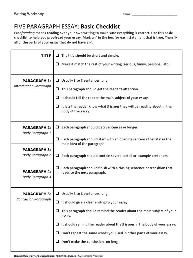 5 Paragraph Essay Checklist (2 Pages) | PDF | Paragraph | Text