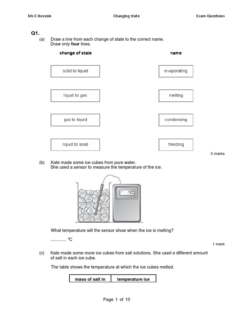 Changing of State Exam Questions | PDF | Ice | Water