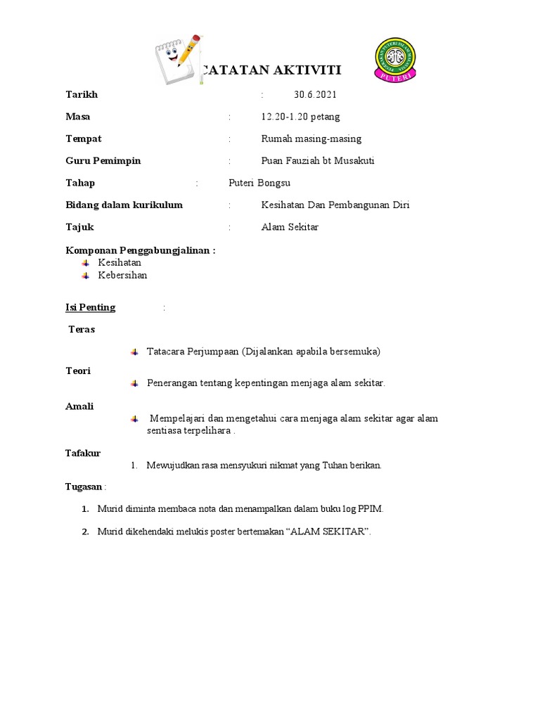 Catatan Aktiviti Ppim Tahun 4 (Sayangi Alam Sekitar) | PDF