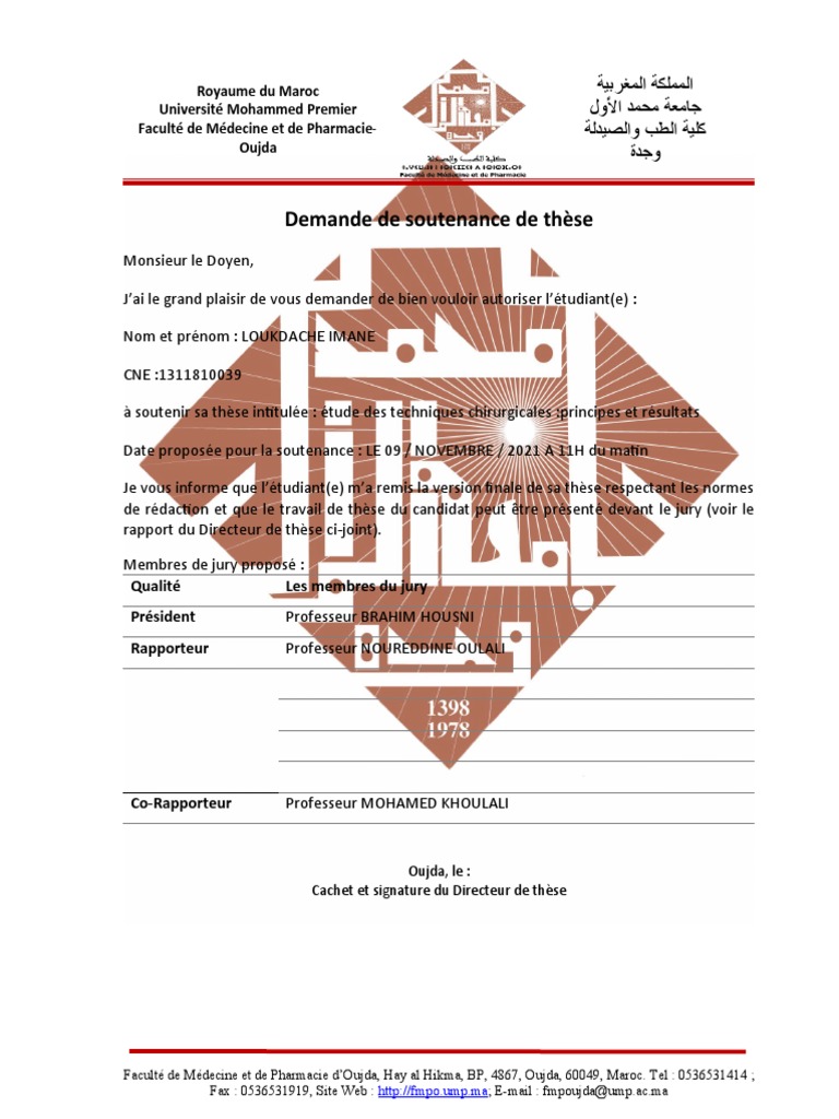 Demande de Soutenance | PDF | Bien-être | Sciences et mathématiques
